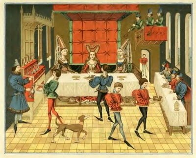 England. Lower Class costumes of the Middle Ages.
