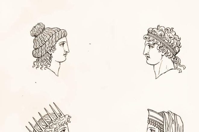 Ancient Greek Headdresses and Hairstyles. Costume of the ancients.