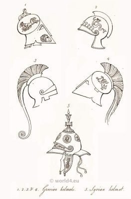 The Chlamys, the Petasos, the Himation, the Chiton. Helmets.