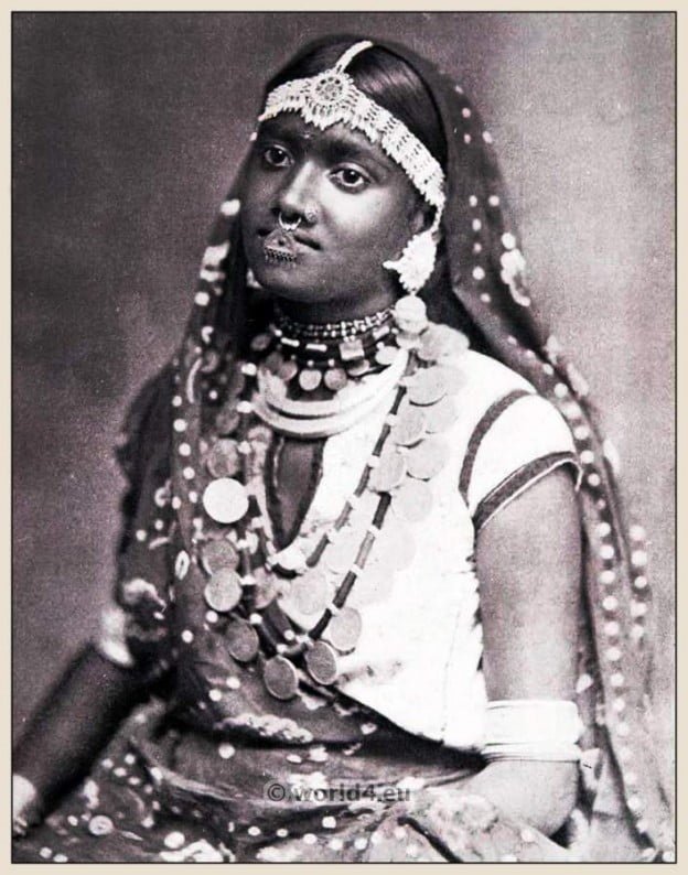Traditional India Coolie in 1897. Hindu girl.