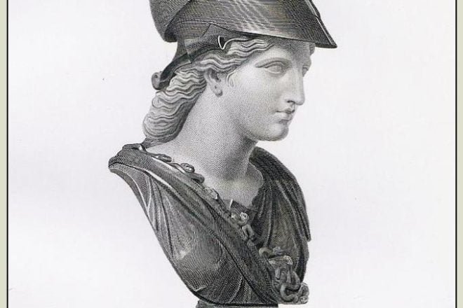Pallas Athene (Minerva) wearing the aegis with the Gorgon's head.