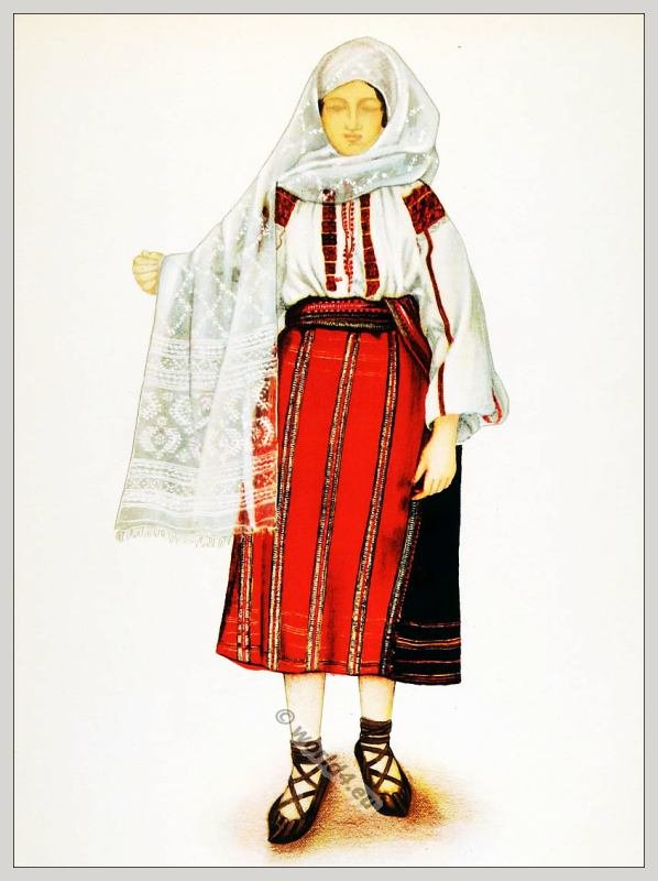 Traditional Romanian costumes. Hairstyle and Headdresses.