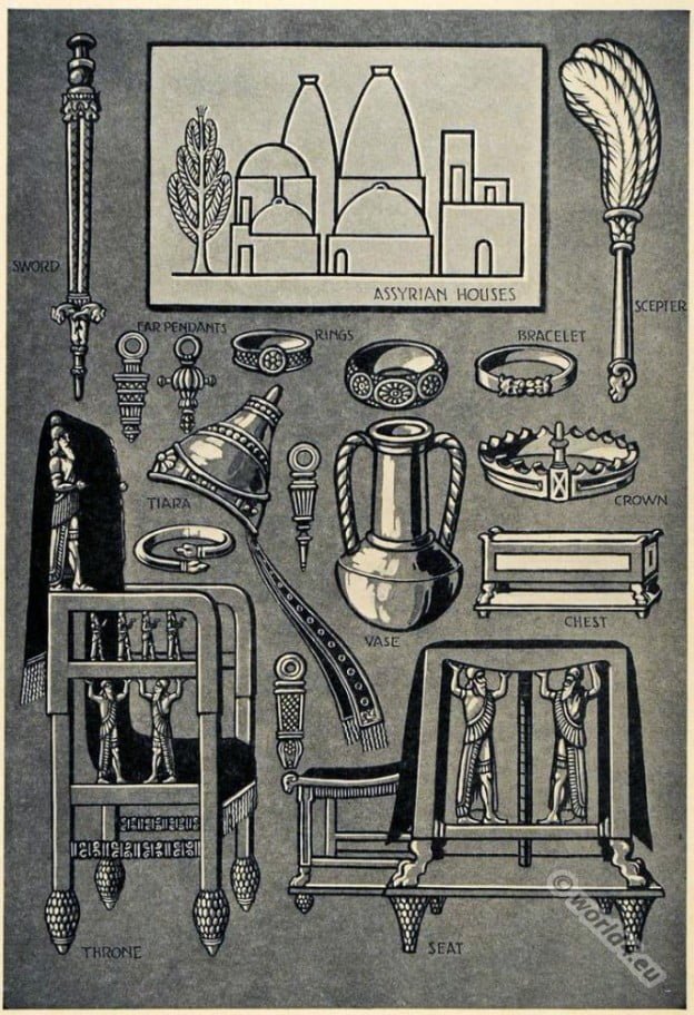 Assyrian, Babylonian costume history. Mesopotamia.
