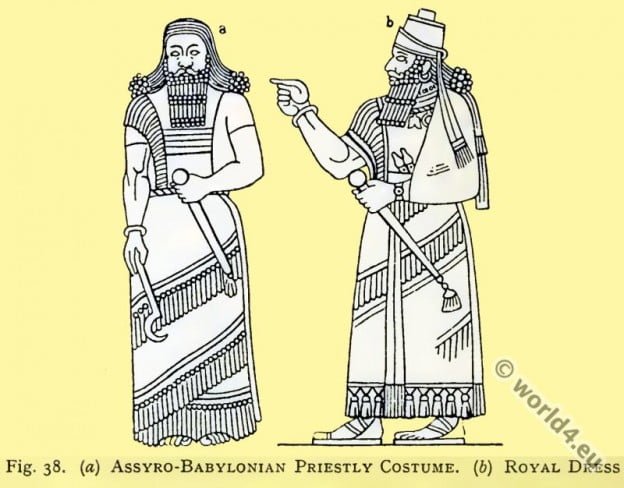 Assyrian, Babylonian costume history. Mesopotamia.