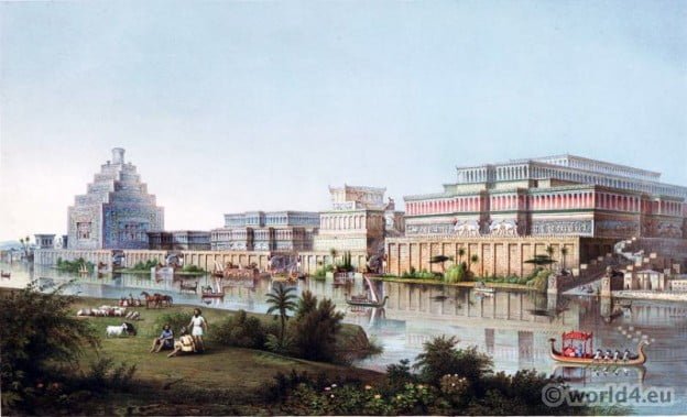 Assyrian, Babylonian costume history. Mesopotamia.