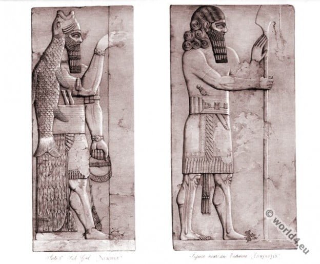 Assyrian, Babylonian costume history. Mesopotamia.