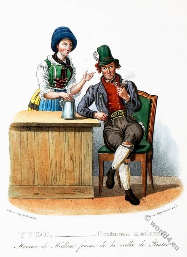 Tyrolean national costumes 1835. Inhabitants of the Ziller Valley.