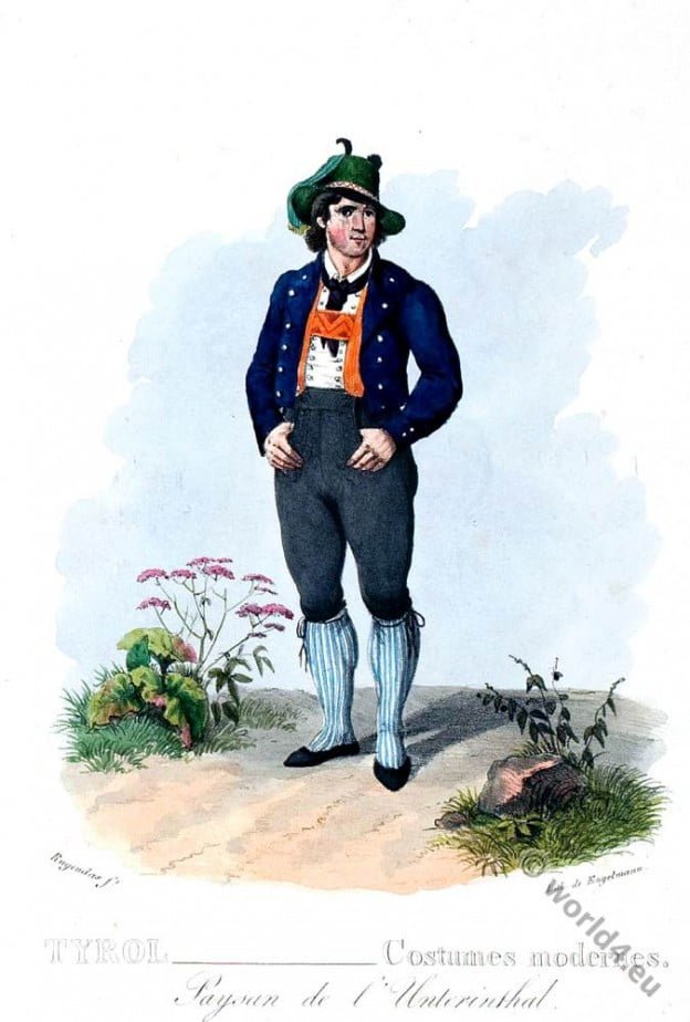 Tyrolean national costumes 1835. Inhabitants of the Ziller Valley.