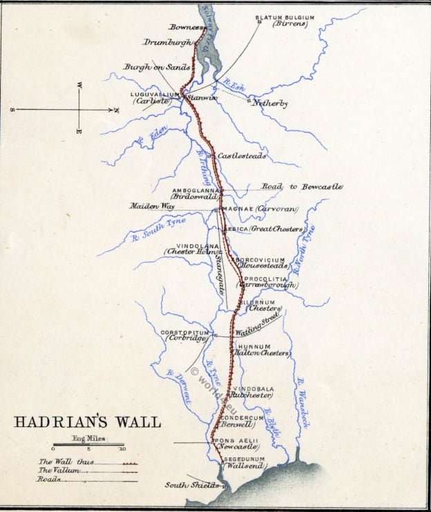 Hadrians Wall. Roman Britain. Maps, Places, Tribes.