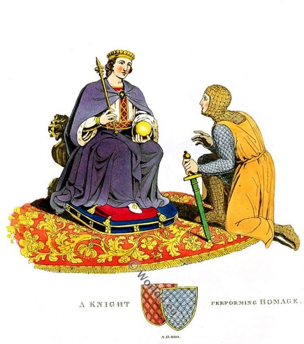 Norman and Anglo-saxon costume period. Medieval England 1066-1154.