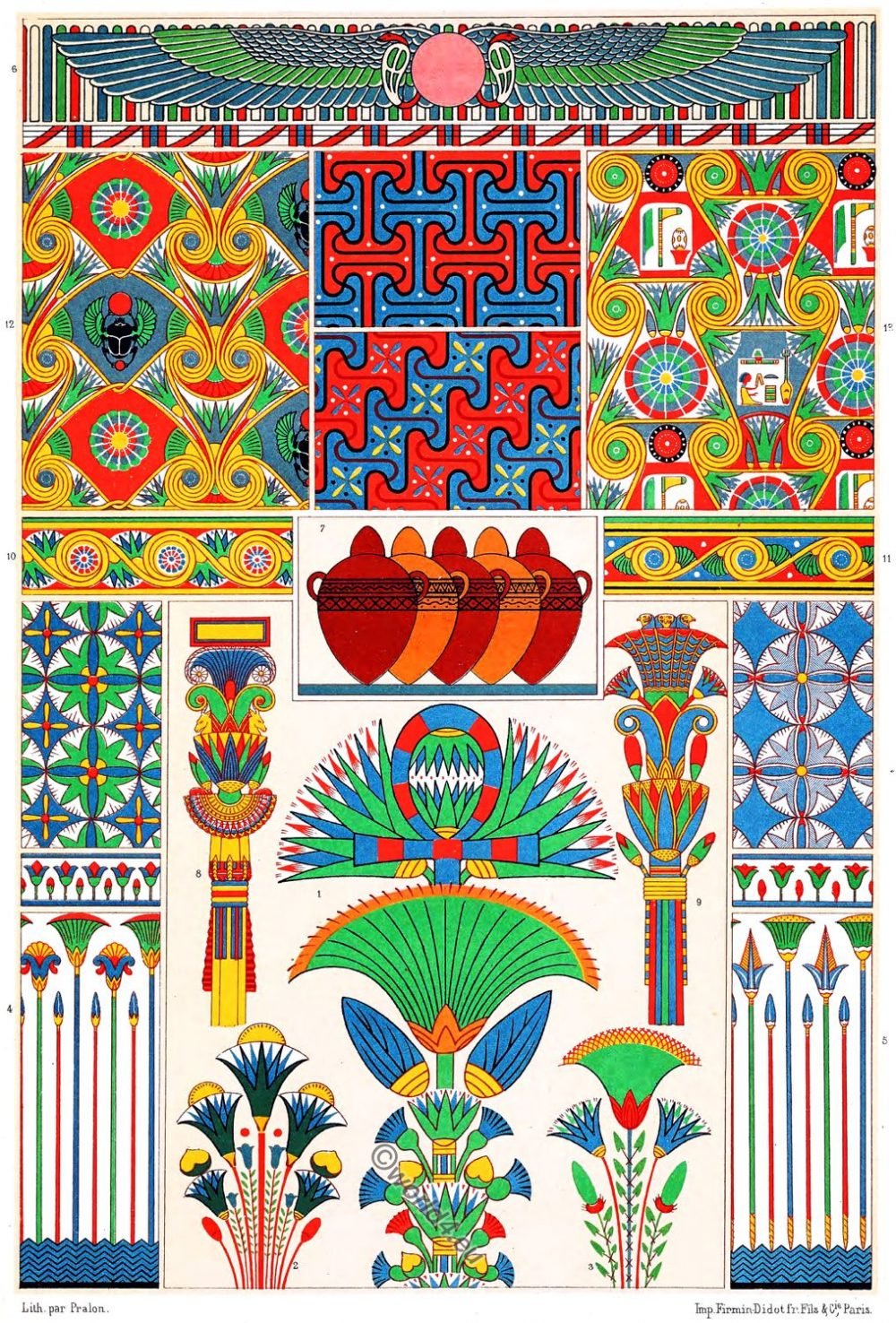 Egyptian Art. Decorative Paintings. The flowing ornaments.
