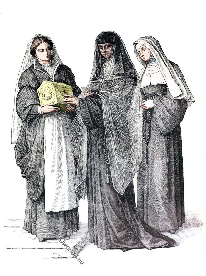 Types of nuns. Habit of different orders. Ecclesiastical Monastic orders.