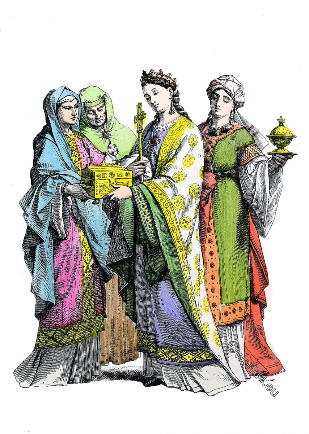 Medieval clothing in France. 11th to 13th century.