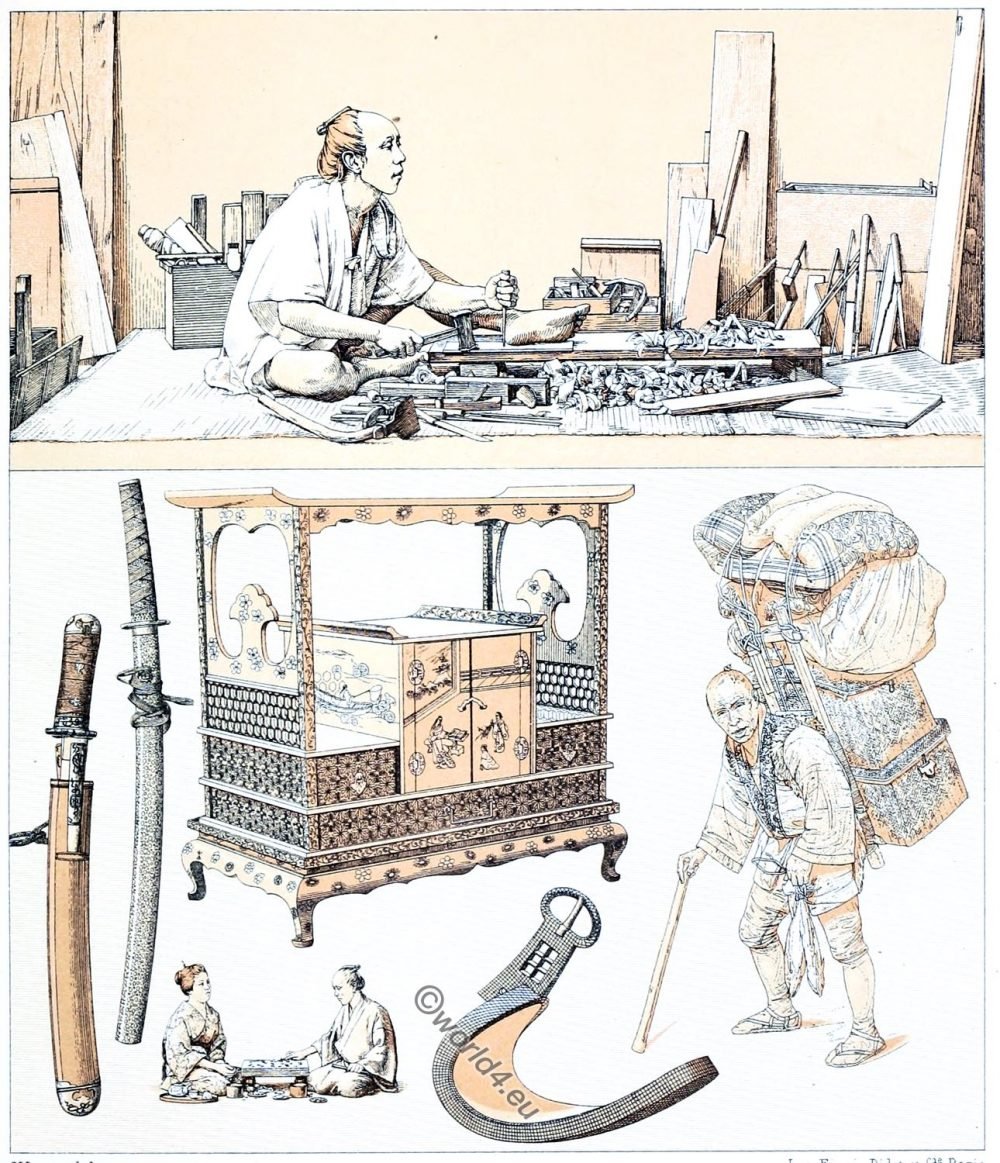 Japan. The natives and the conquerors. Ainu and Japanese. Weapons.