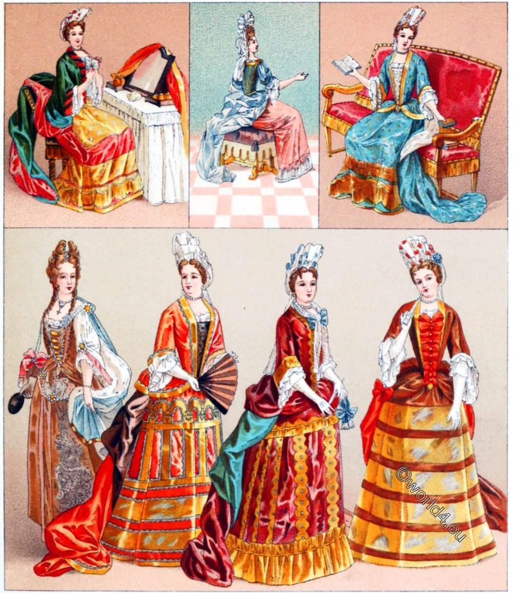 The Fontange. Female costumes under the reign of Louis XIV.