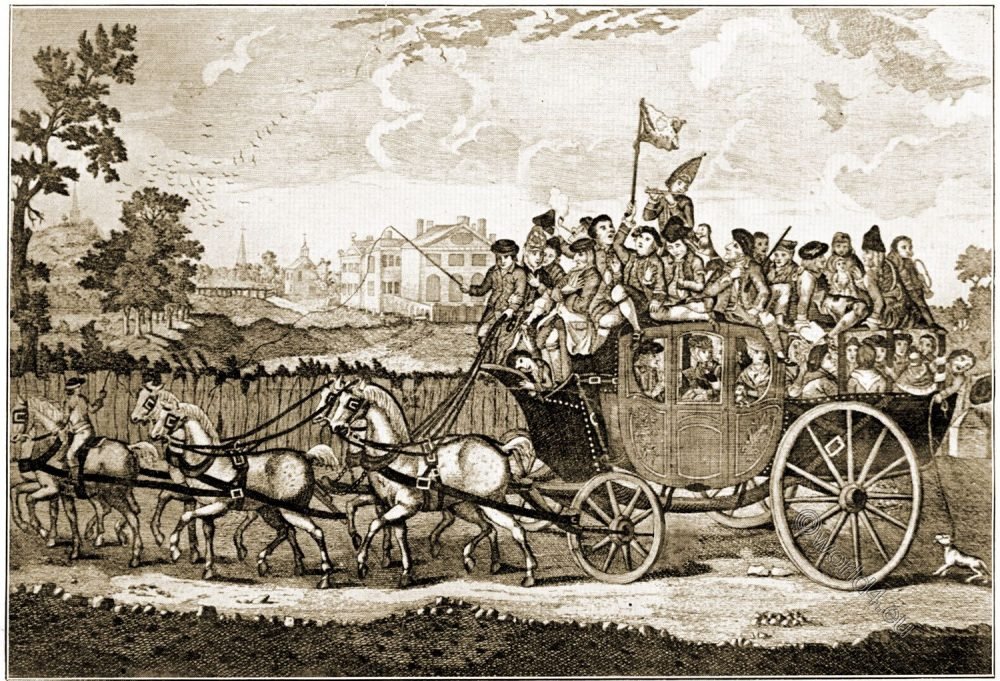 Transport wagons, coaches and carriages in 16th and 17th century.