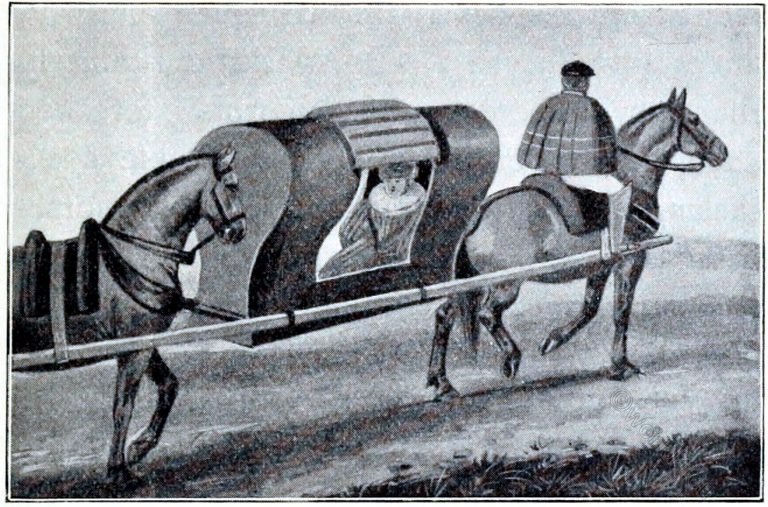Transport wagons, coaches and carriages in 16th and 17th century.