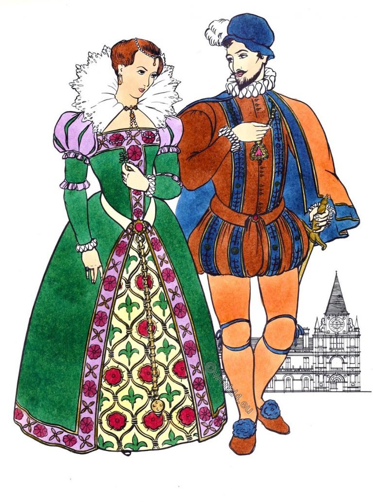 Typical and splendid examples of Elizabethan clothing.