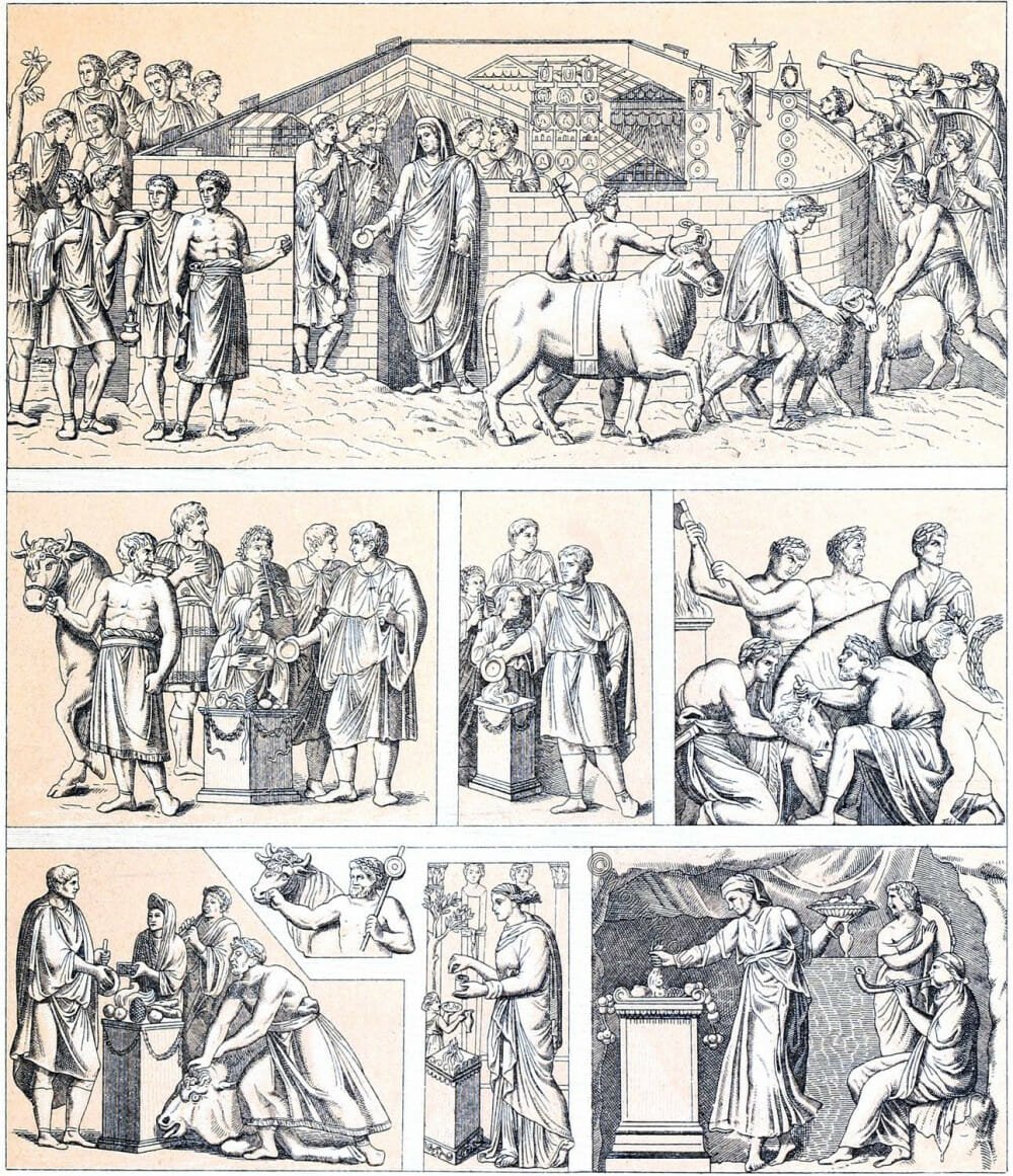 Religious sacrificial ceremonies of Romans in ancient times.