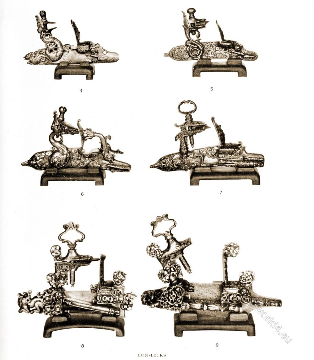 Specimens of wheel-locks, gun-locks of 16th, 17th, and 18th century.