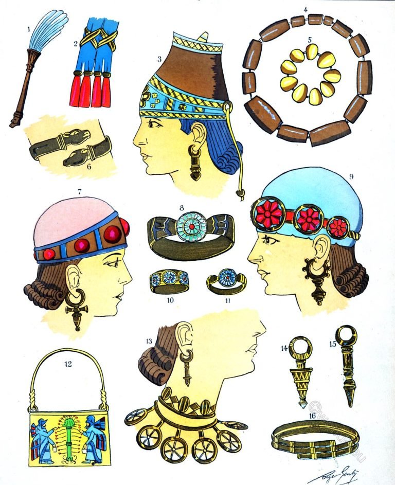 Assyrian Trinkets. Jewels, Adornments, precious stones and gold.