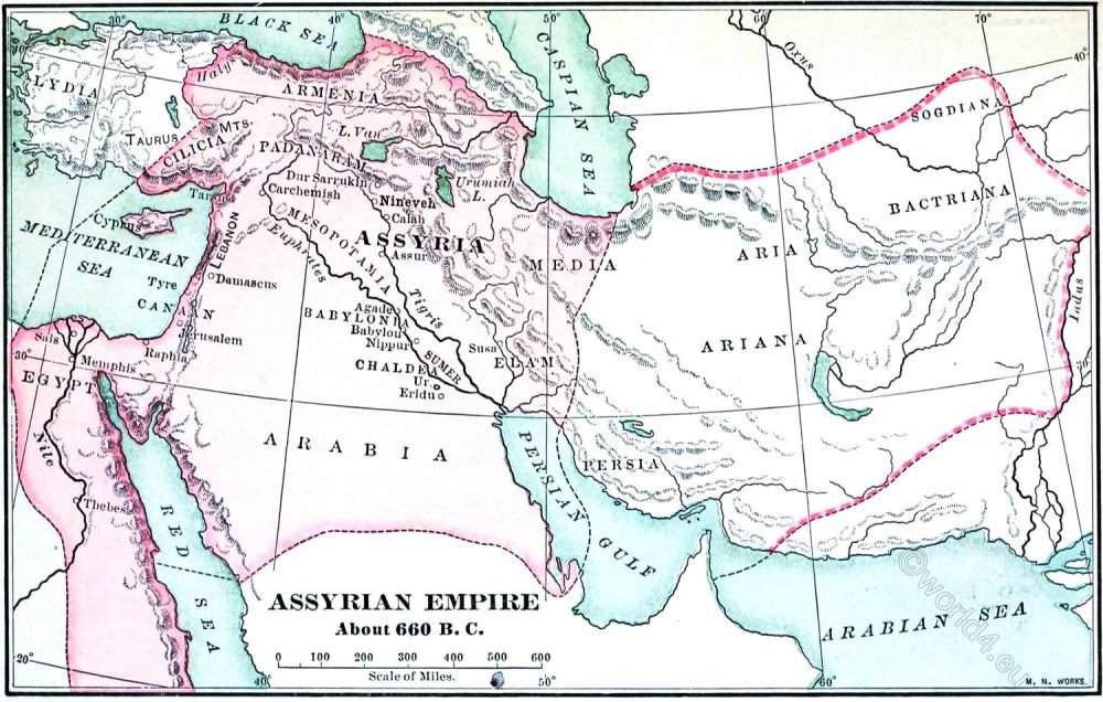 Assyrian, Babylonian costume history. Mesopotamia.