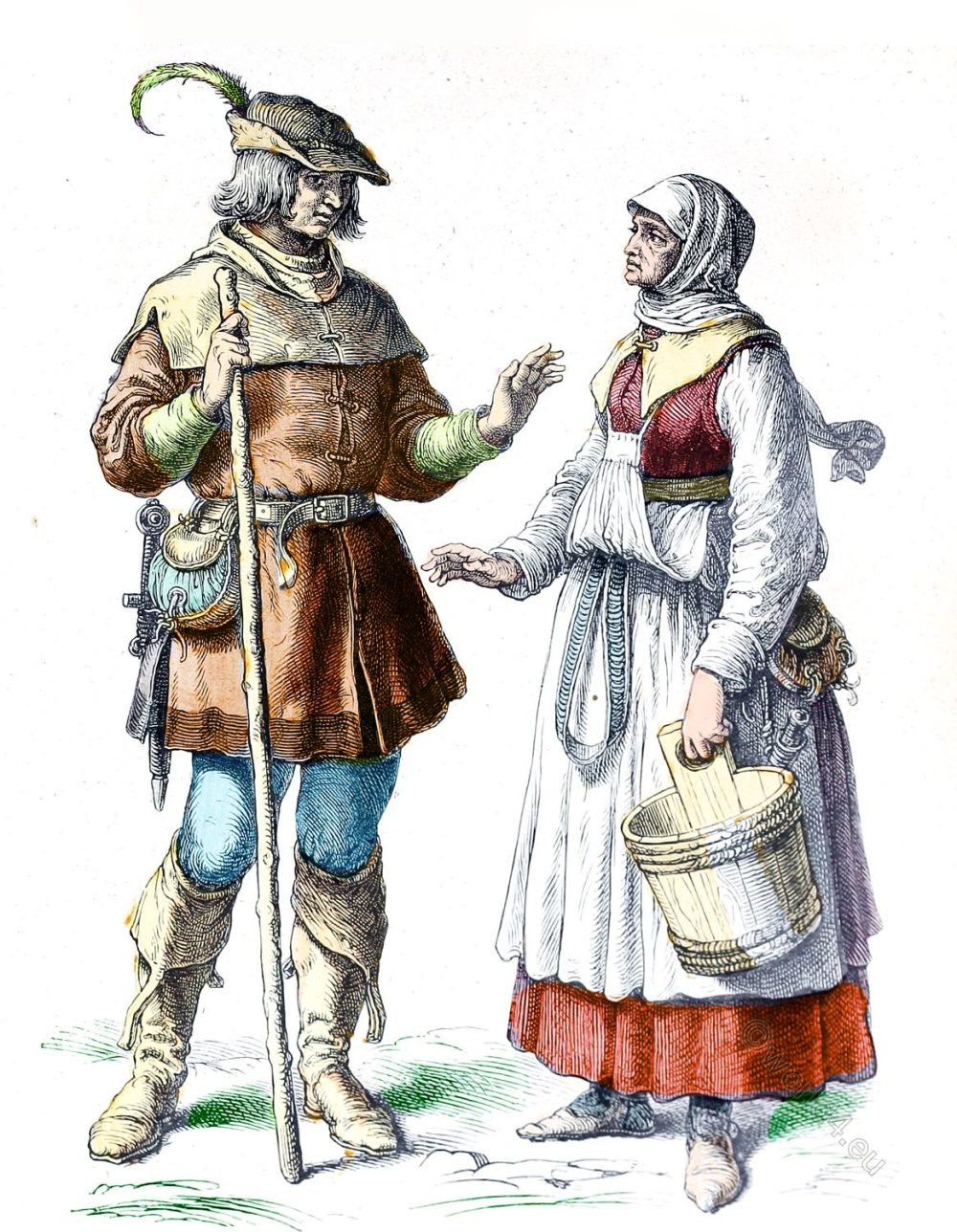 German renaissance. Costumes of scholar, citizen, mercenaries, farmers.