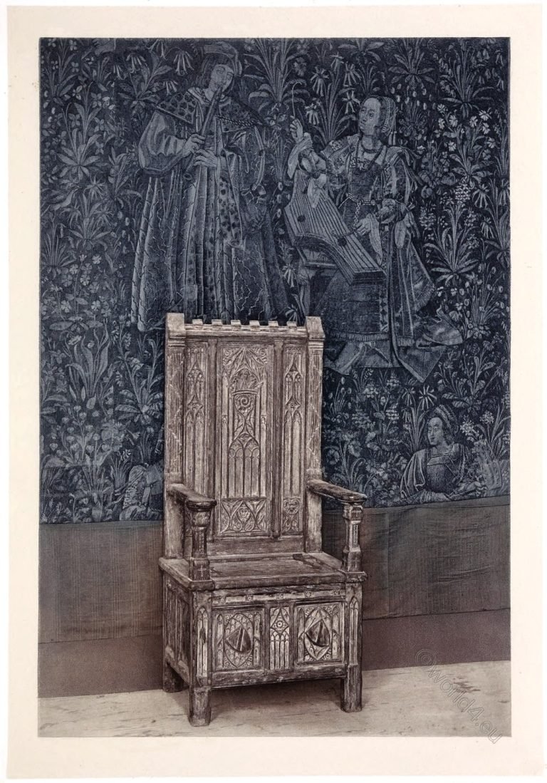 Gothic Chair with a box-seat of the 15th century.